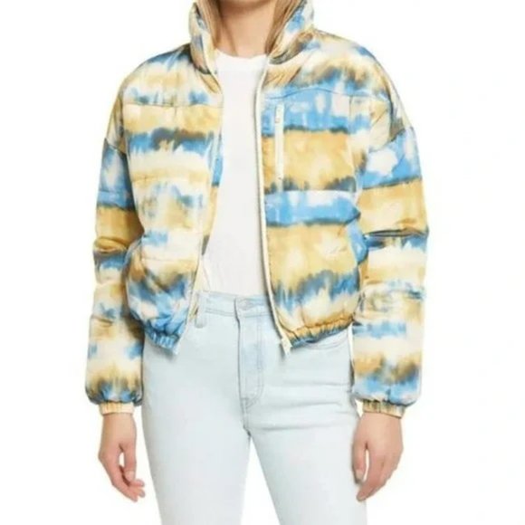 bp | Jackets & Coats | Bp Blue Yellow Horizon Print Puffer Jacket Coat ...